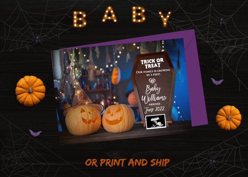 Editable, Halloween Pregnancy Announcement, Digital, Fall, Baby Reveal ...