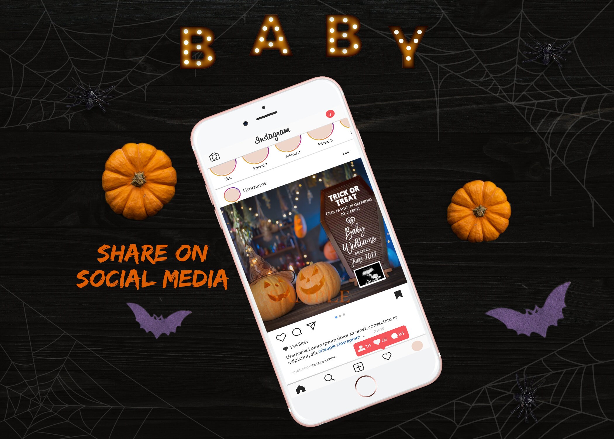 Editable, Halloween Pregnancy Announcement, Digital, Fall, Baby Reveal ...