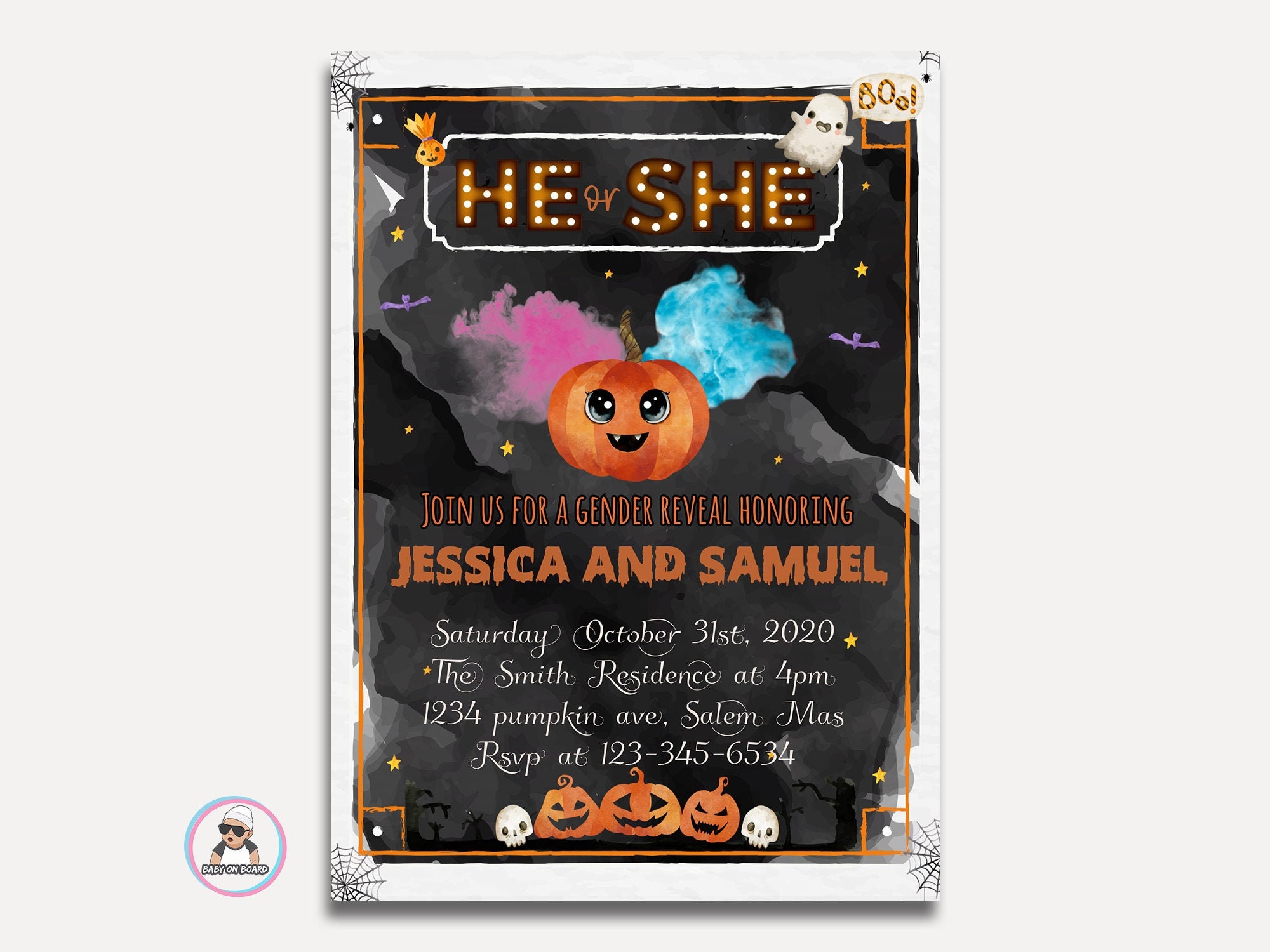 Halloween Gender Reveal Invitation fall Digital Template | Etsy