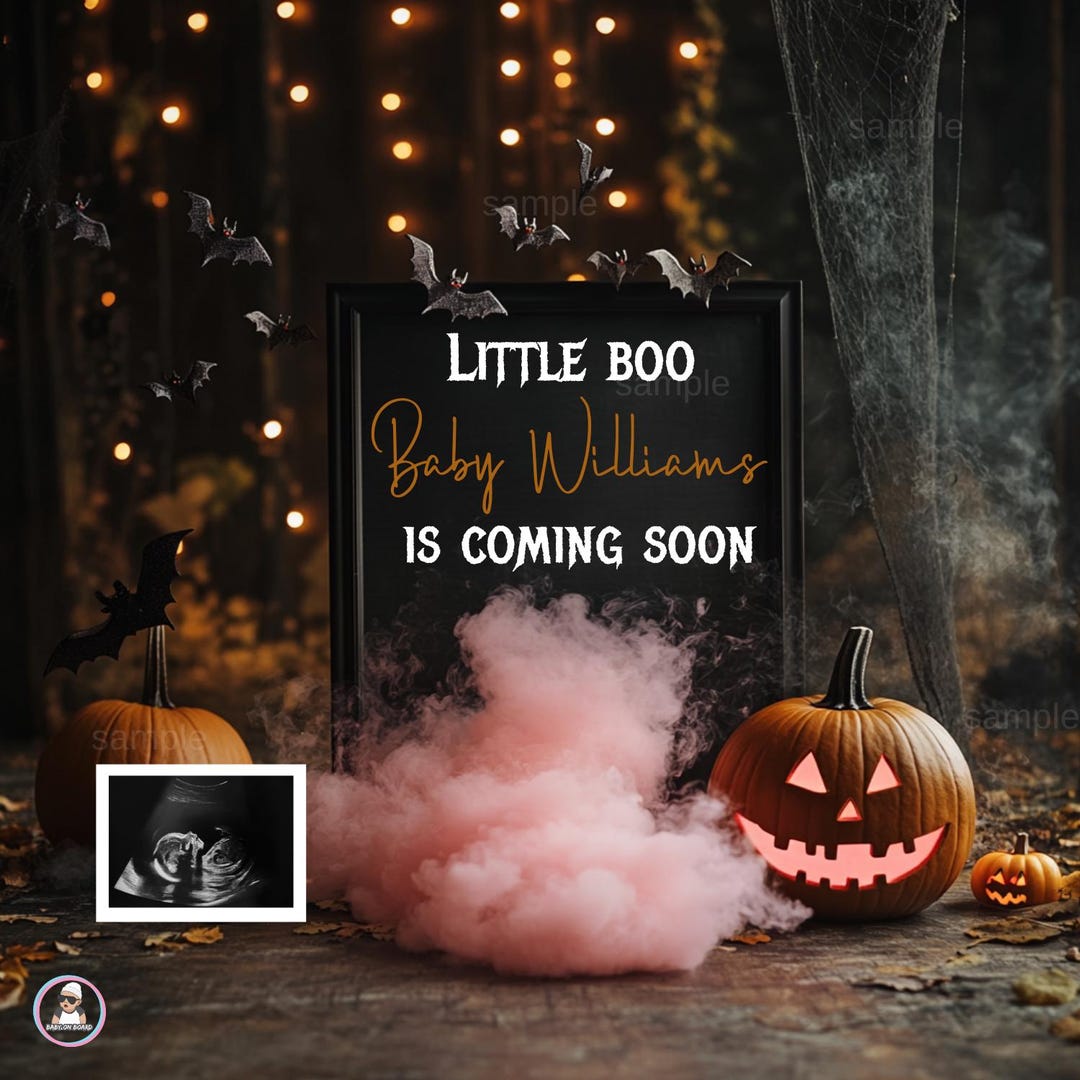 Halloween Digital Pregnancy Announcement for Social Media, Girl Pink ...