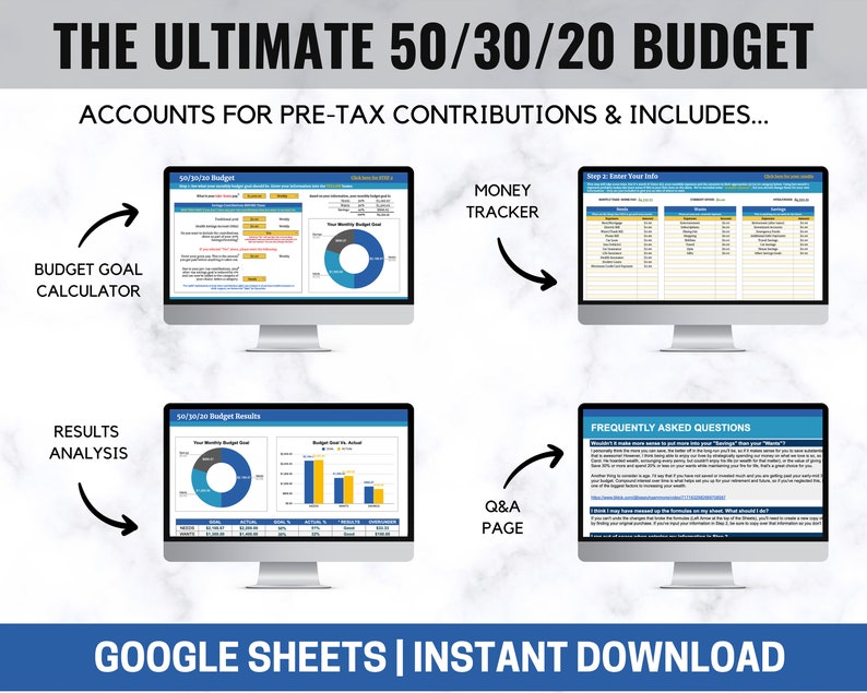 50/30/20 Budgeting Template | Budget Goal Calculator | Googlesheets ...
