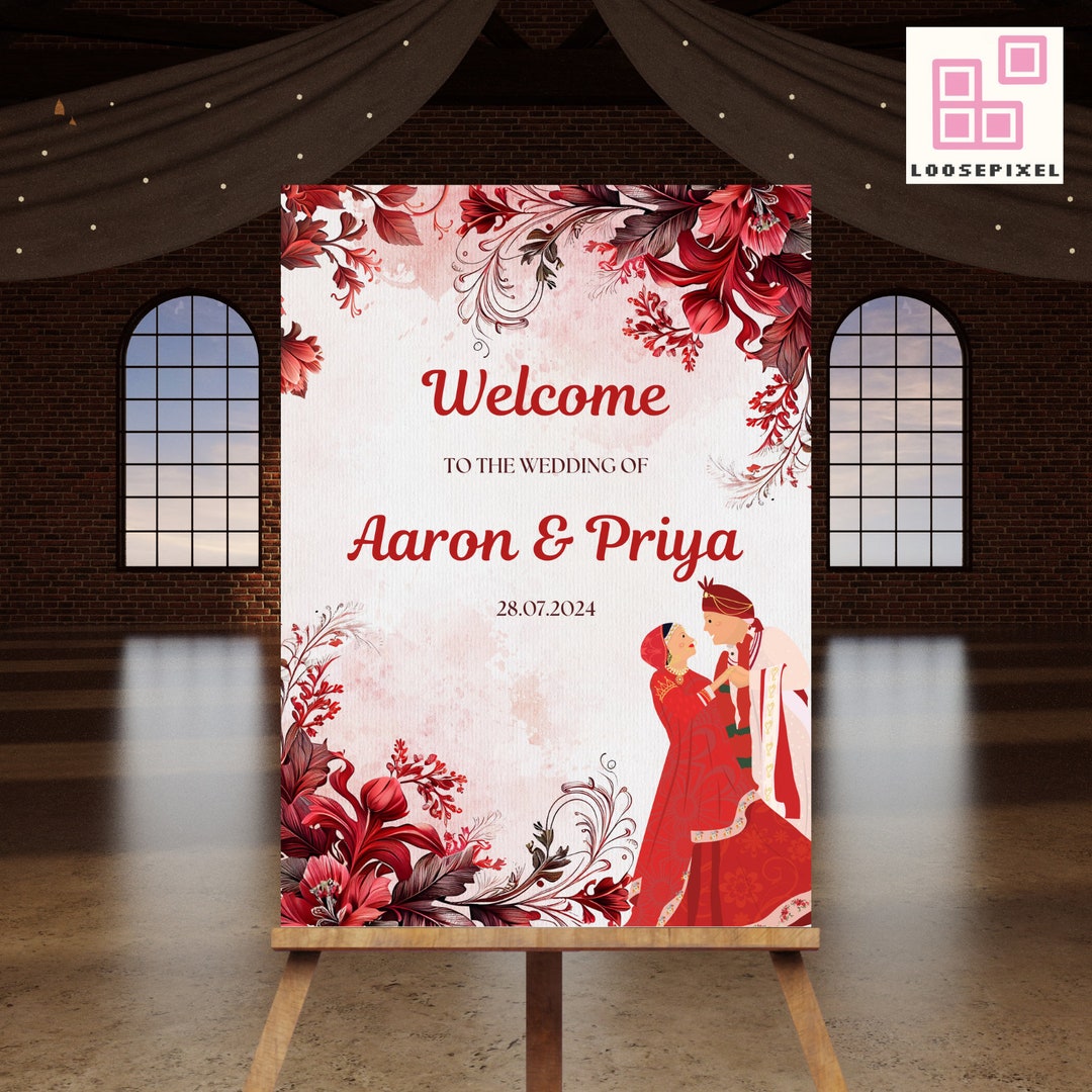 Indian Welcome Sign | Digital File | Customise | Wedding Bride Groom ...