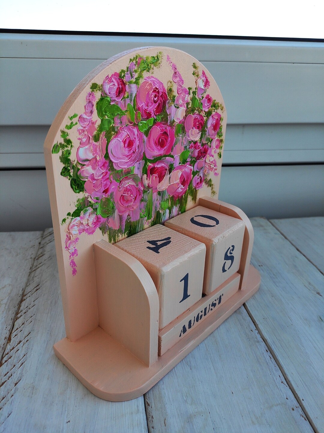 Wooden Perpetual Calendar House Warming Gift Handpainted Desktop ...