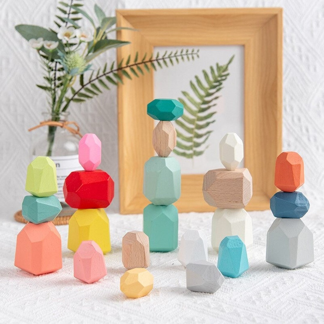 Montessori Wooden Stones Stacking Blocks for Early Brain Development ...