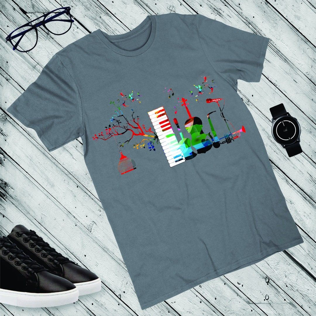Music Instruments Colorful With Tree and Music Notes Men's Slim Fitted ...
