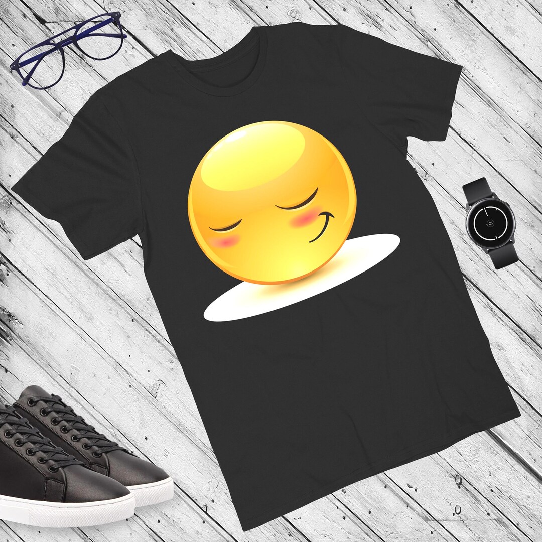 Blushing Smirk Emoji T-shirt for Him – Funny Cute Face Graphic Tee ...