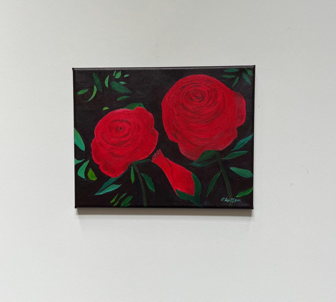 Three Red Roses, Original Flower Painting on Canvas, 11x14 Inches - Etsy