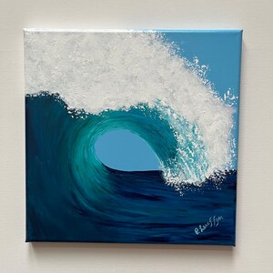 Blue Ocean Wave Original Acrylic Painting, Beach House Wall Decor ...