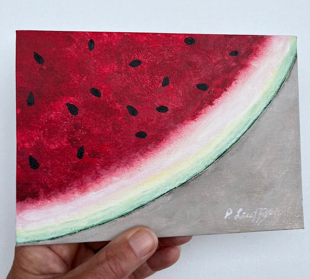 Watermelon Slice Painting: Original Acrylic Fruit Art, 5x7 Canvas - Etsy