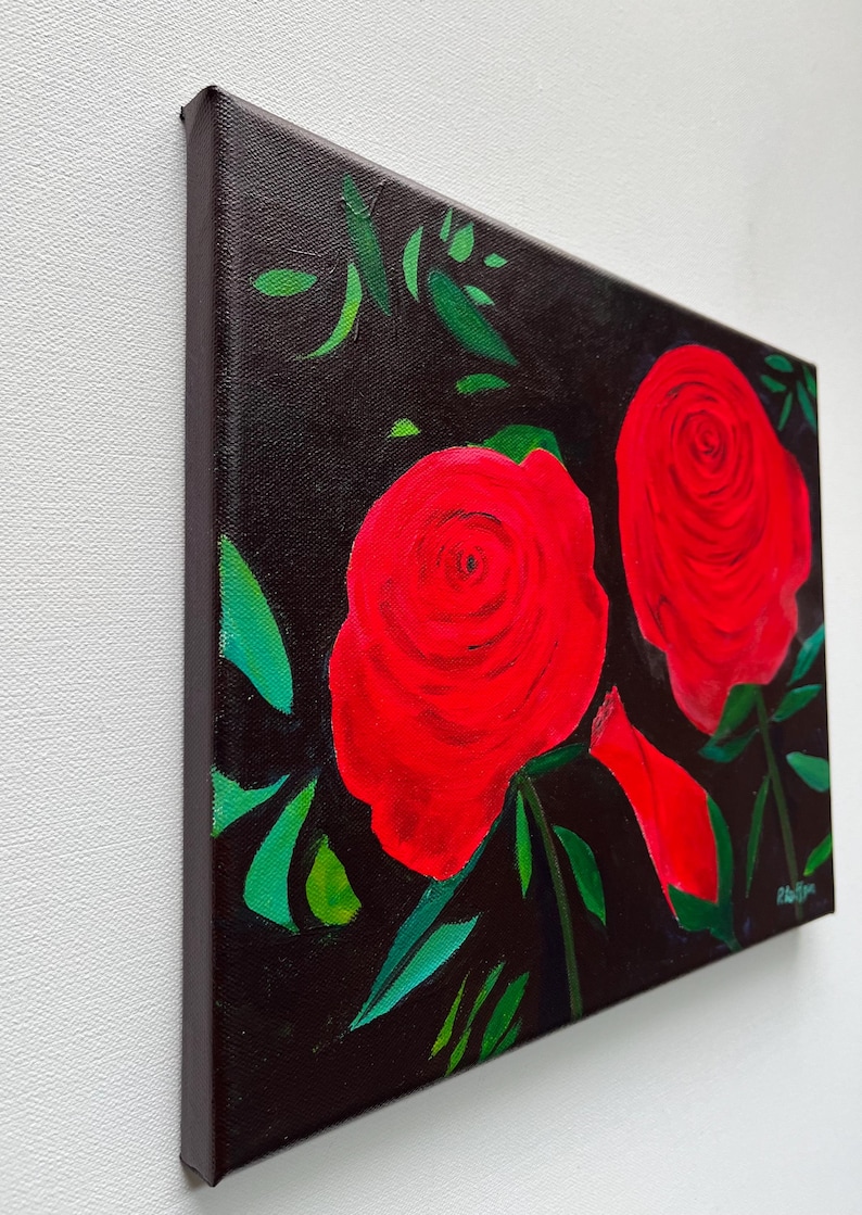 Three Red Roses, Original Flower Painting on Canvas, 11x14 Inches - Etsy