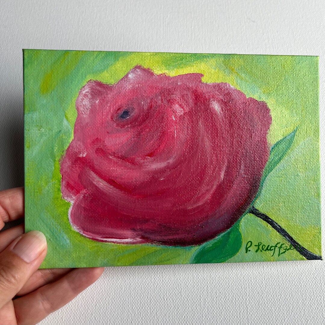 Single Red Rose Flower, Small Original Acrylic Painting, 5x7 Inches ...
