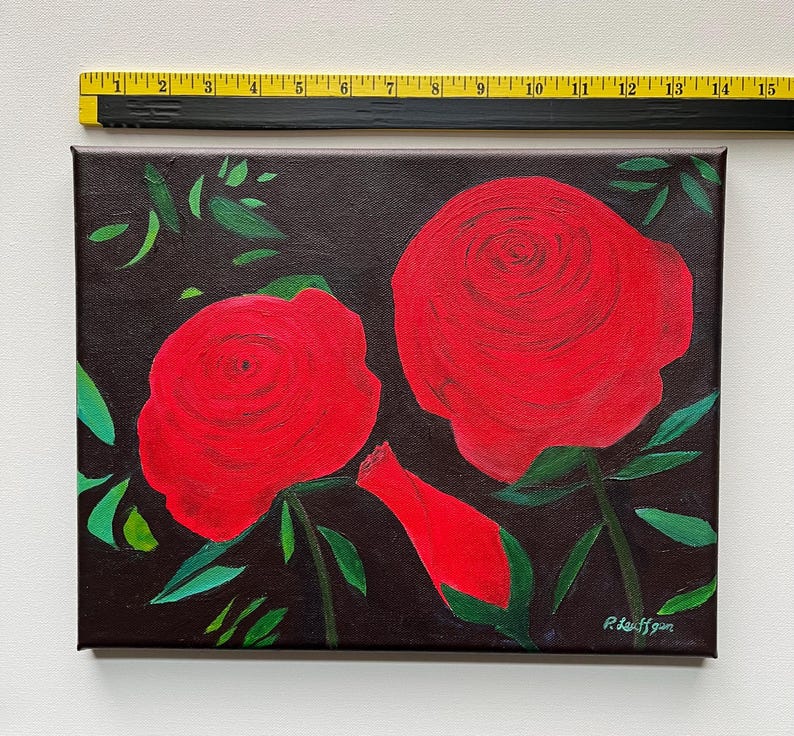 Three Red Roses, Original Flower Painting on Canvas, 11x14 Inches - Etsy