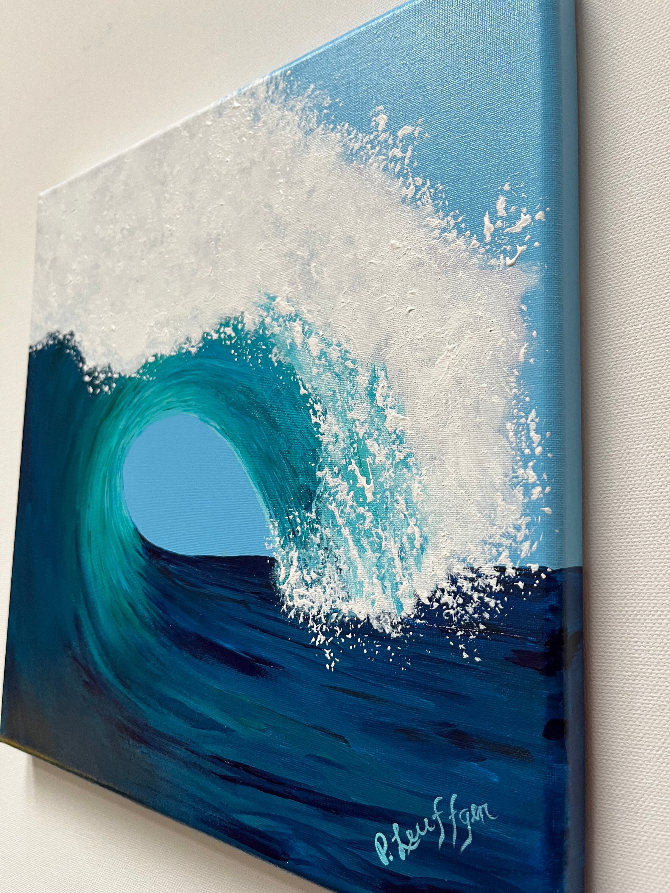 Blue Ocean Wave Original Acrylic Painting, Beach House Wall Decor ...