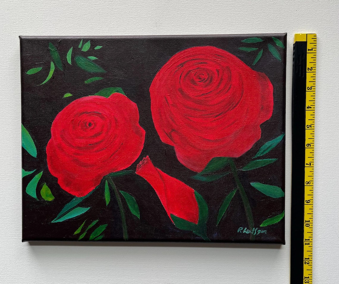 Three Red Roses, Original Flower Painting on Canvas, 11x14 Inches - Etsy