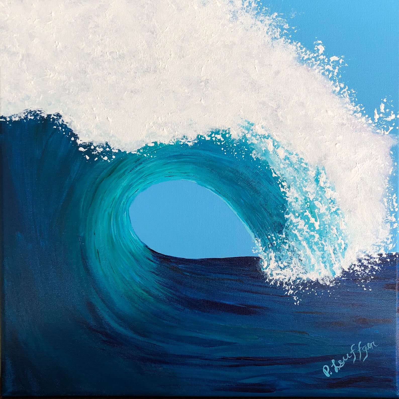Blue Ocean Wave Original Acrylic Painting, Beach House Wall Decor ...