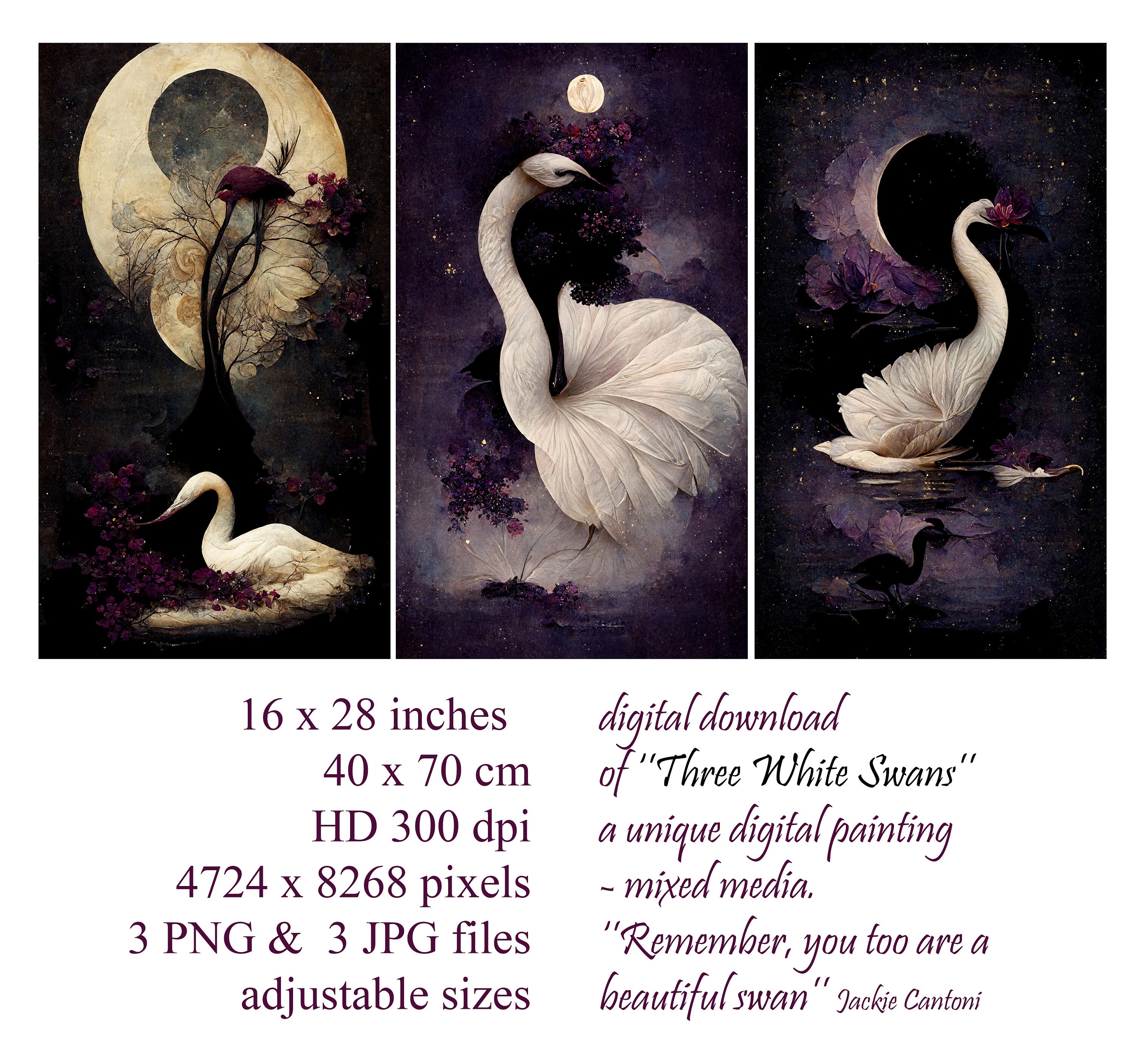White Swan Digital Print Set of 3 Download Printable Poster - Etsy