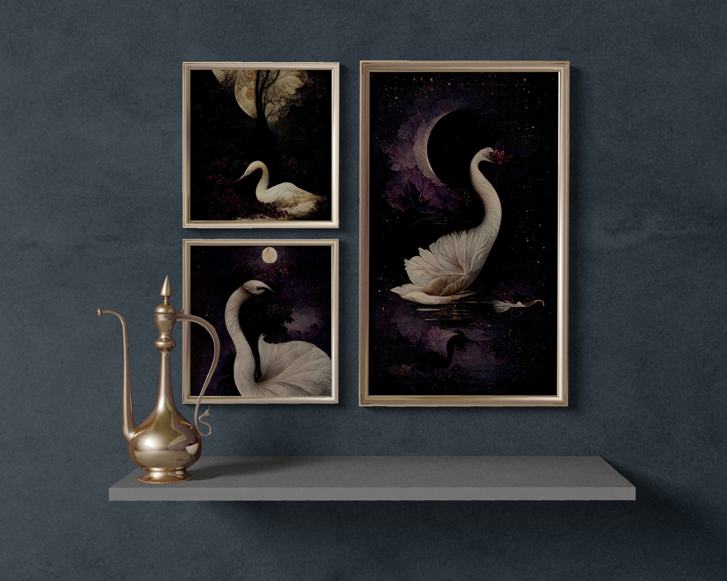 White Swan Digital Print Set of 3 Download Printable Poster - Etsy