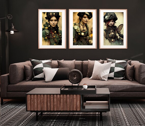 Steampunk Ladies Art Set of 3 Prints Digital Instant - Etsy