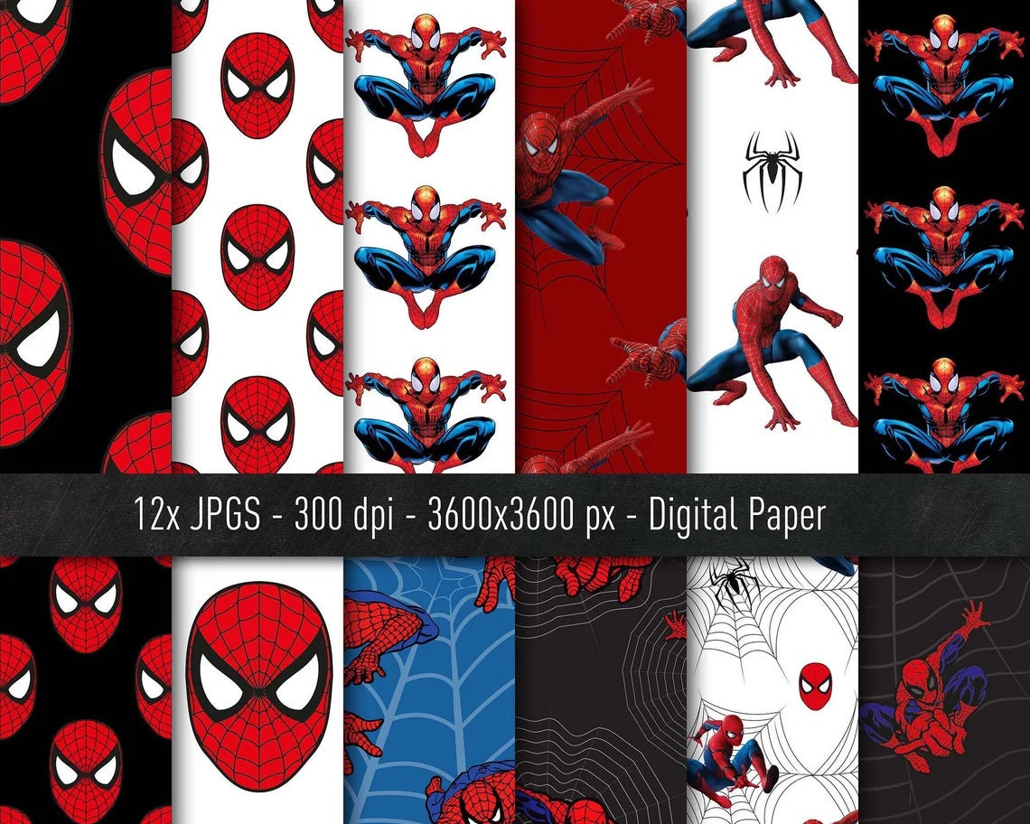 Spiderman Pattern & Vector Clipart, 12 Different Images, 8 Cliparts ...