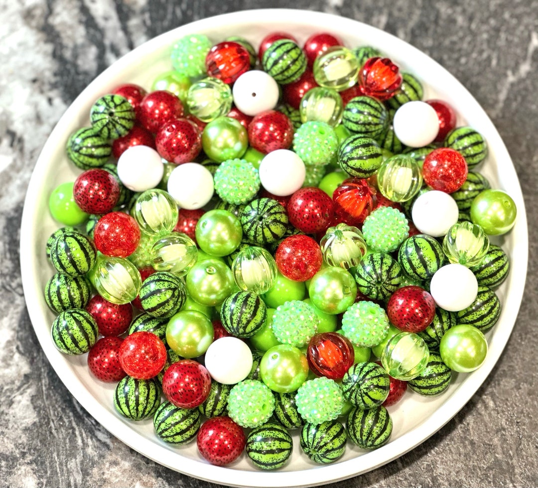 20mm Watermelon Bubblegum Beads, Chunky Bead Mix, Printed Beads, Cute ...