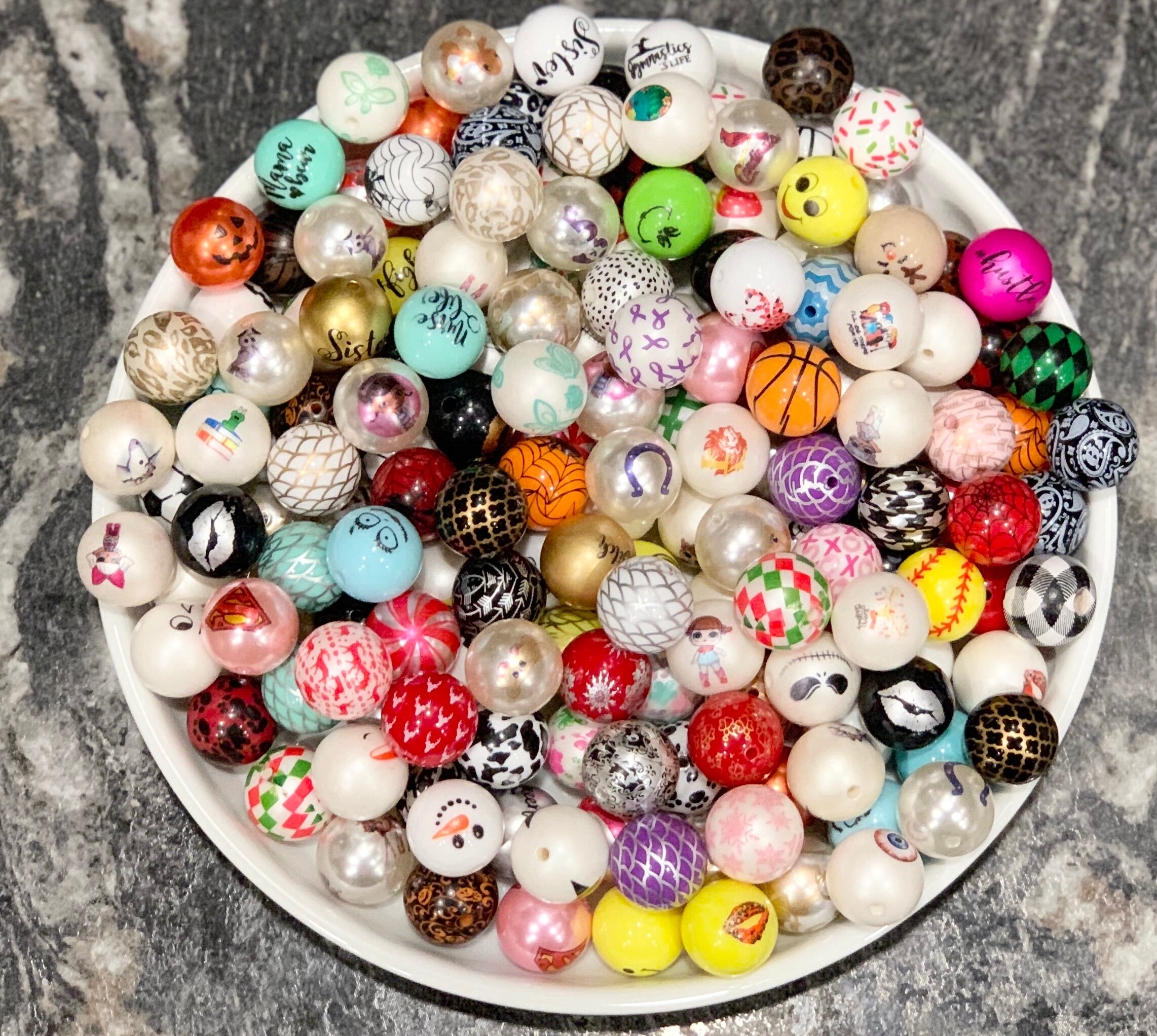 20mm Bubblegum Beads Printed Beads Bulk Assortment Chunky - Etsy