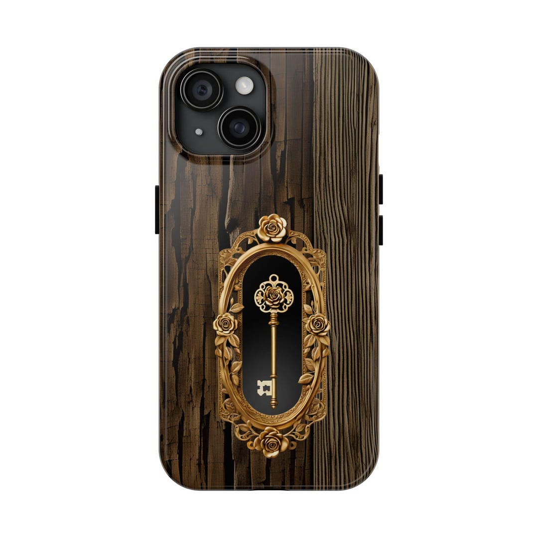 Gold Vintage Lock and Skeleton Key on Rustic Wood Design iPhone or ...