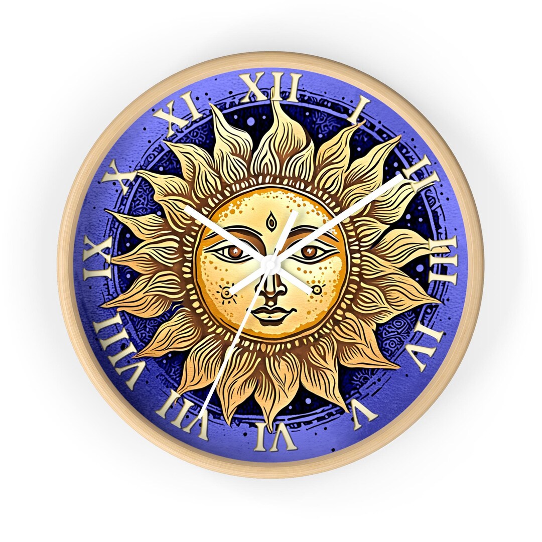 Boho Wood Sun Face Wall Clock, Old European Art Style, Easy to Read ...