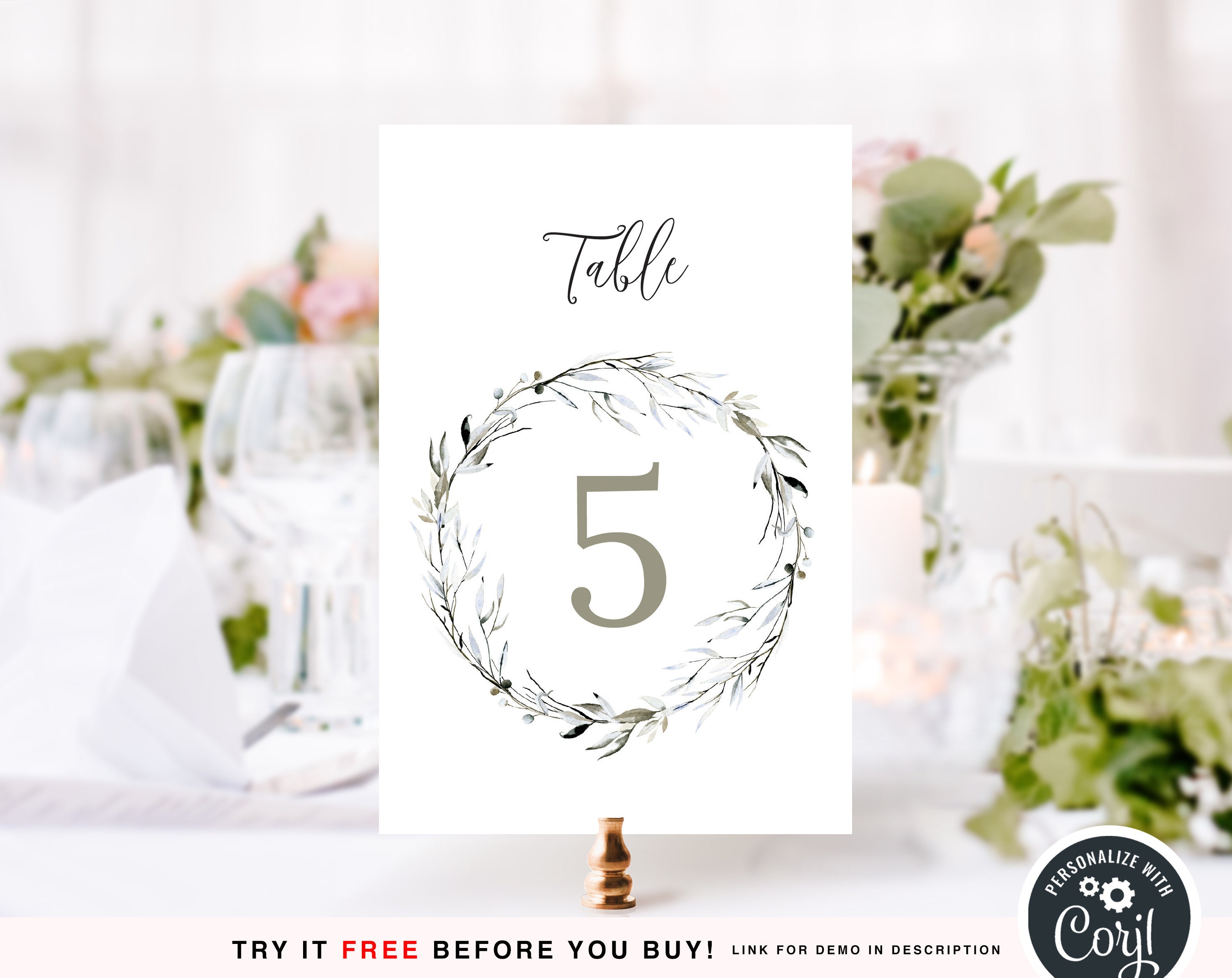 EDITABLE table number editable template A037 greenery greenery ...