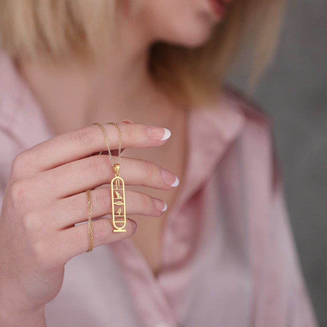 8k Solid Gold Cartouche Personalized Necklace, Personalized Cartouche ...