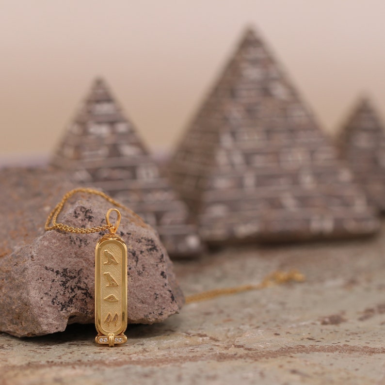 3 Sided Egyptian Name Necklace, Gold Cartouche Pendant With CZ ...
