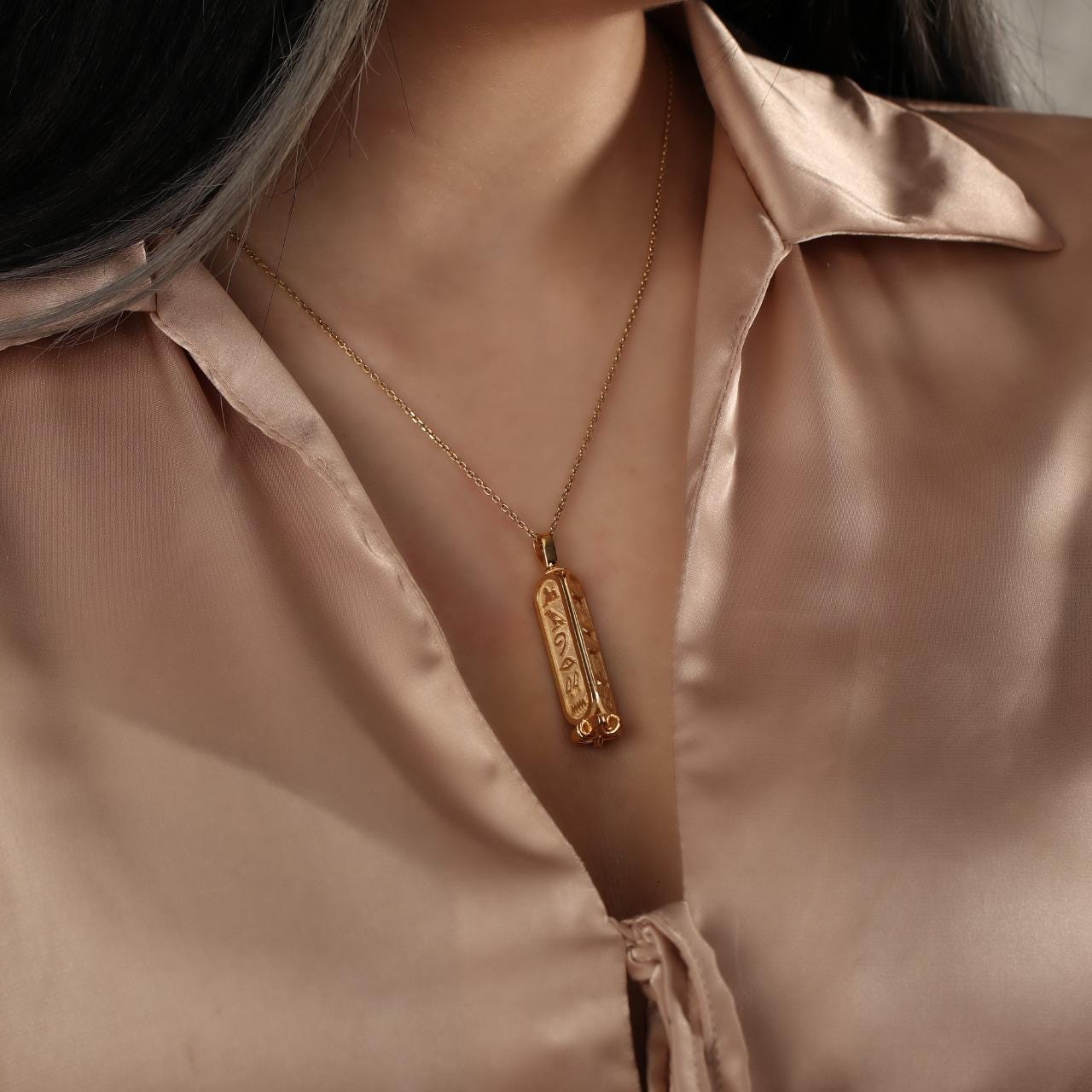 3 Sided Egyptian Name Necklace, Gold Cartouche Pendant With CZ ...