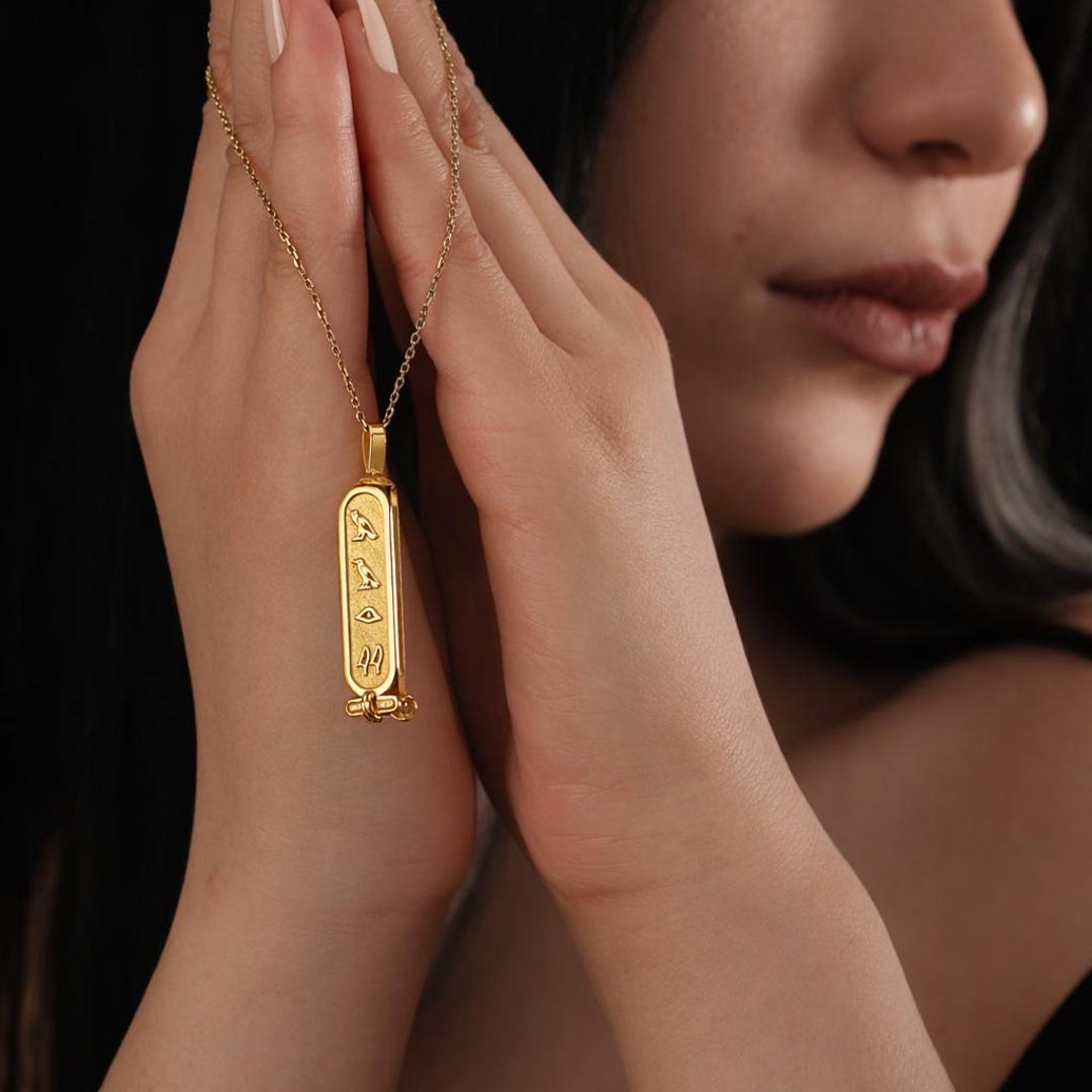 3 Sided Egyptian Name Necklace, Gold Cartouche Pendant With CZ ...