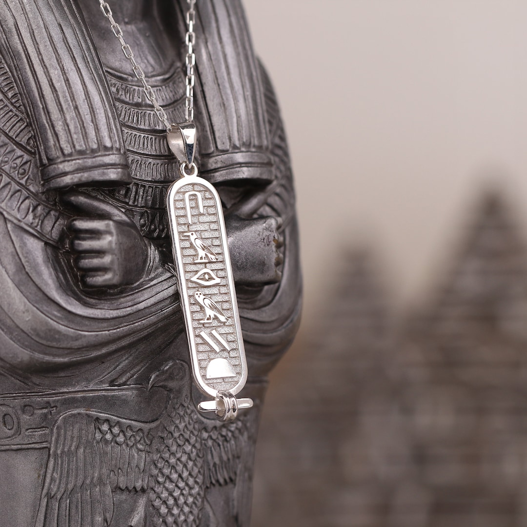 Personalized Sterling Silver Cartouche Necklace, Hieroglyphic Pendant ...