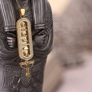 Custom Made Cartouche With Birth Stone Necklace, 14k Gold Hieroglyphic ...