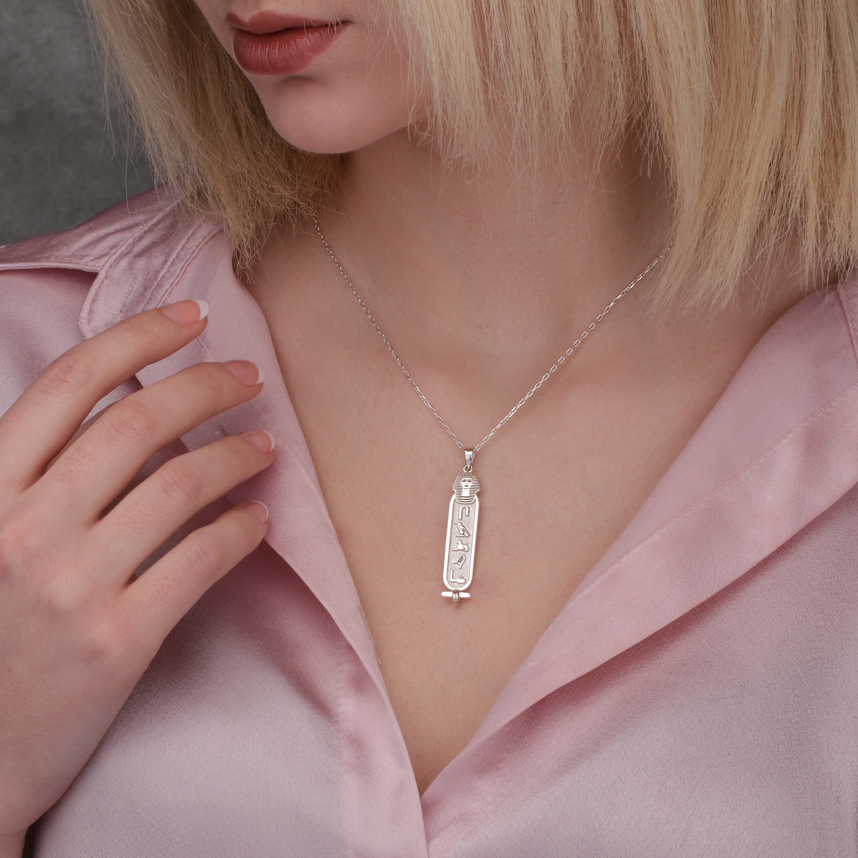 8k Solid Gold Personalized Cartouche Necklace Egyptian - Etsy