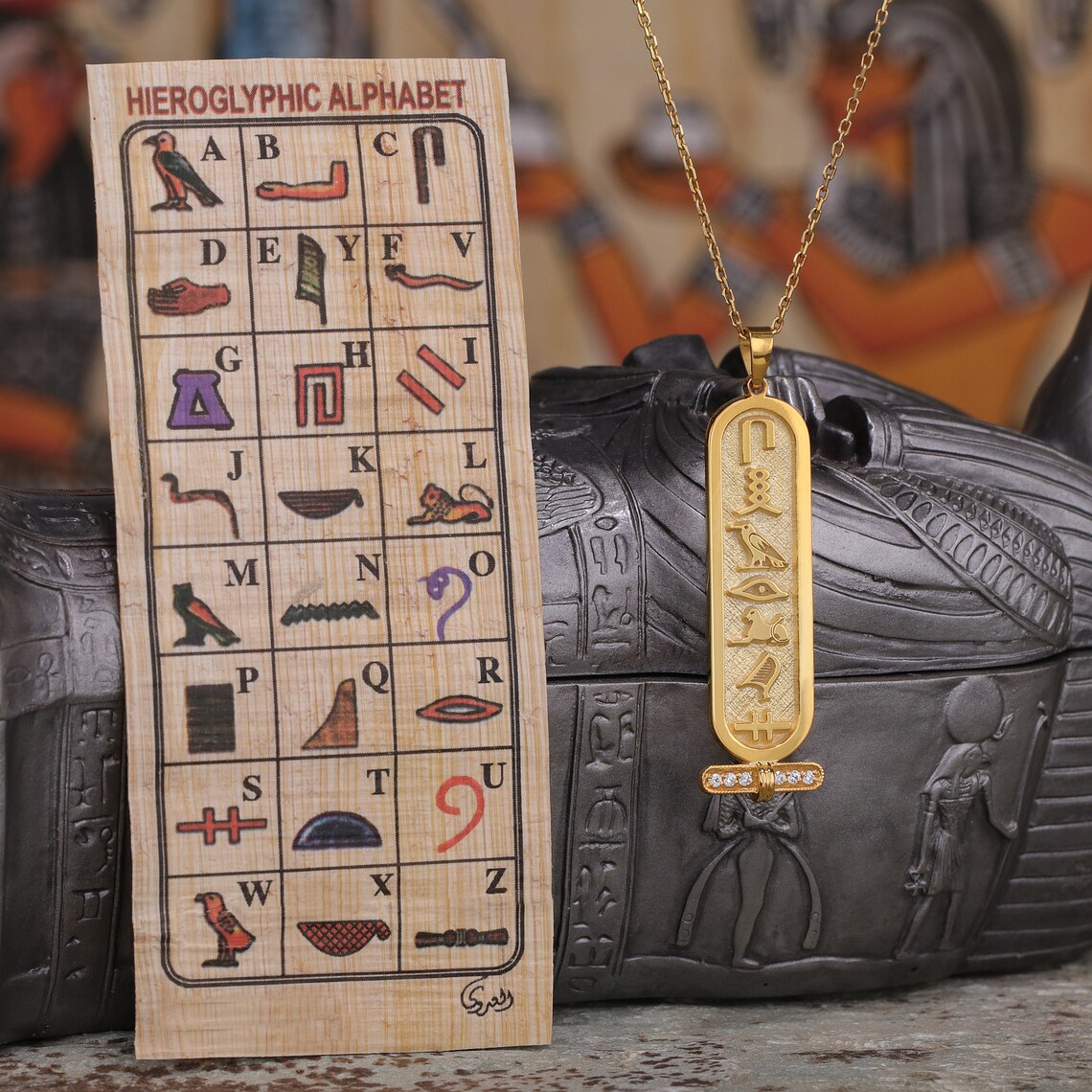 14k Solid Gold Cartouche Necklace Egyptian Cartouche Name - Etsy