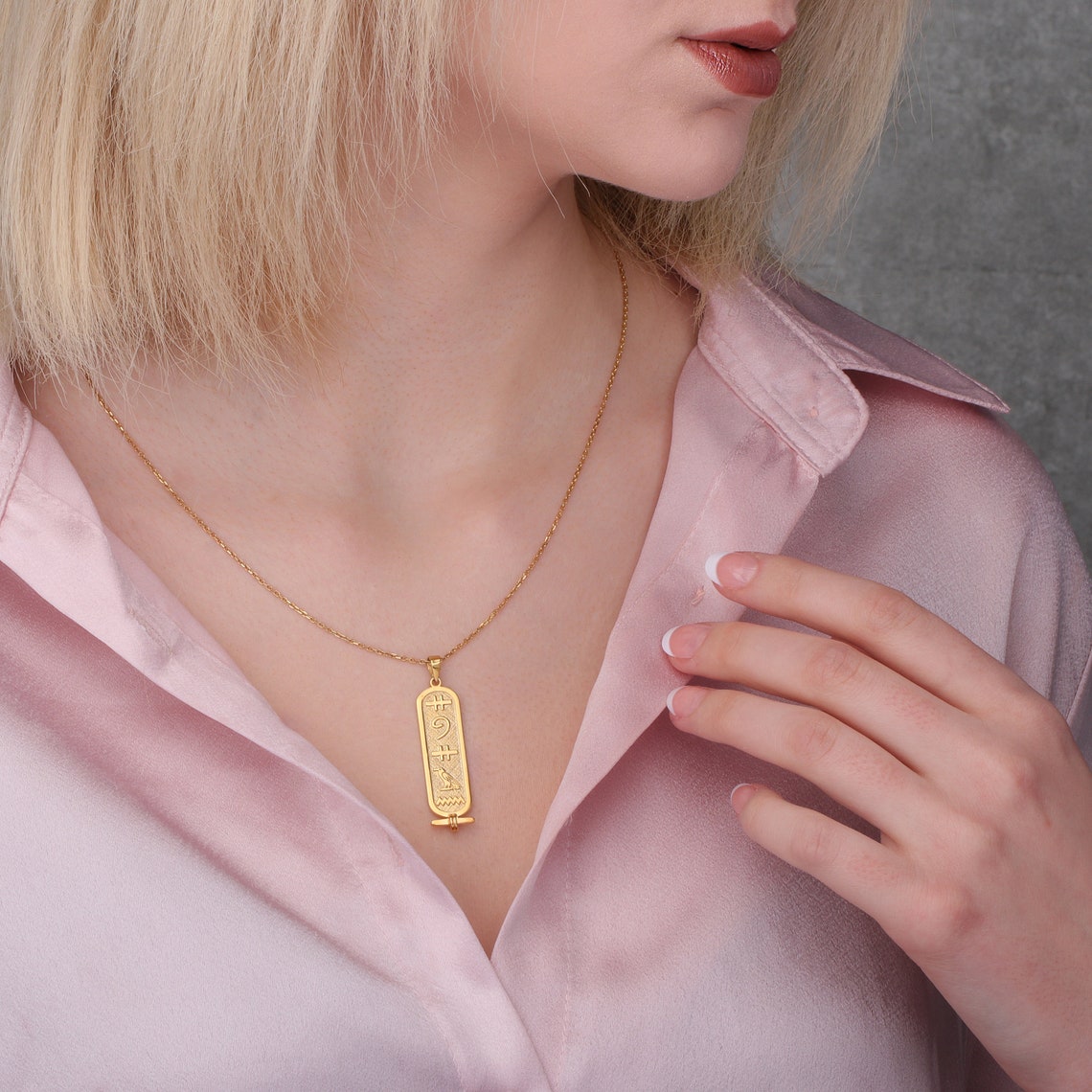 8k Solid Gold Cartouche Necklace Personalized Cartouche | Etsy