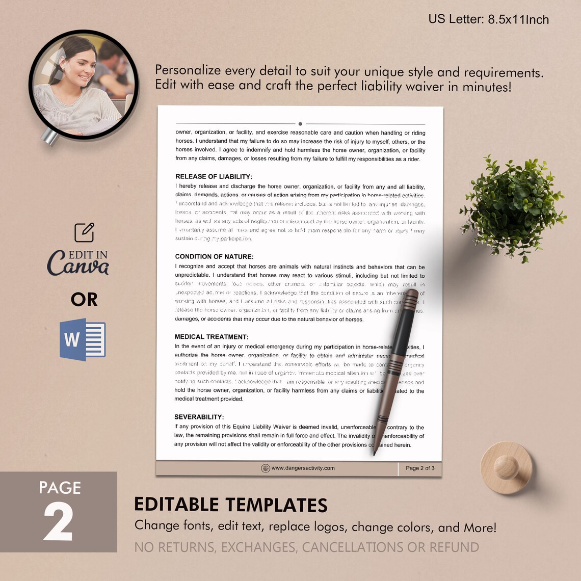 Equine Liability Waiver, Horse Riding Consent Form, Release Agreement ...