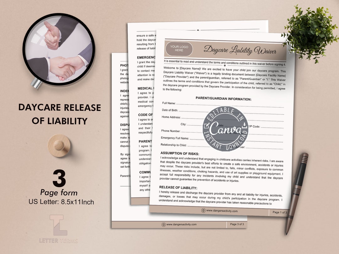 Daycare Liability Release Waiver Form Childcare Release Form - Etsy