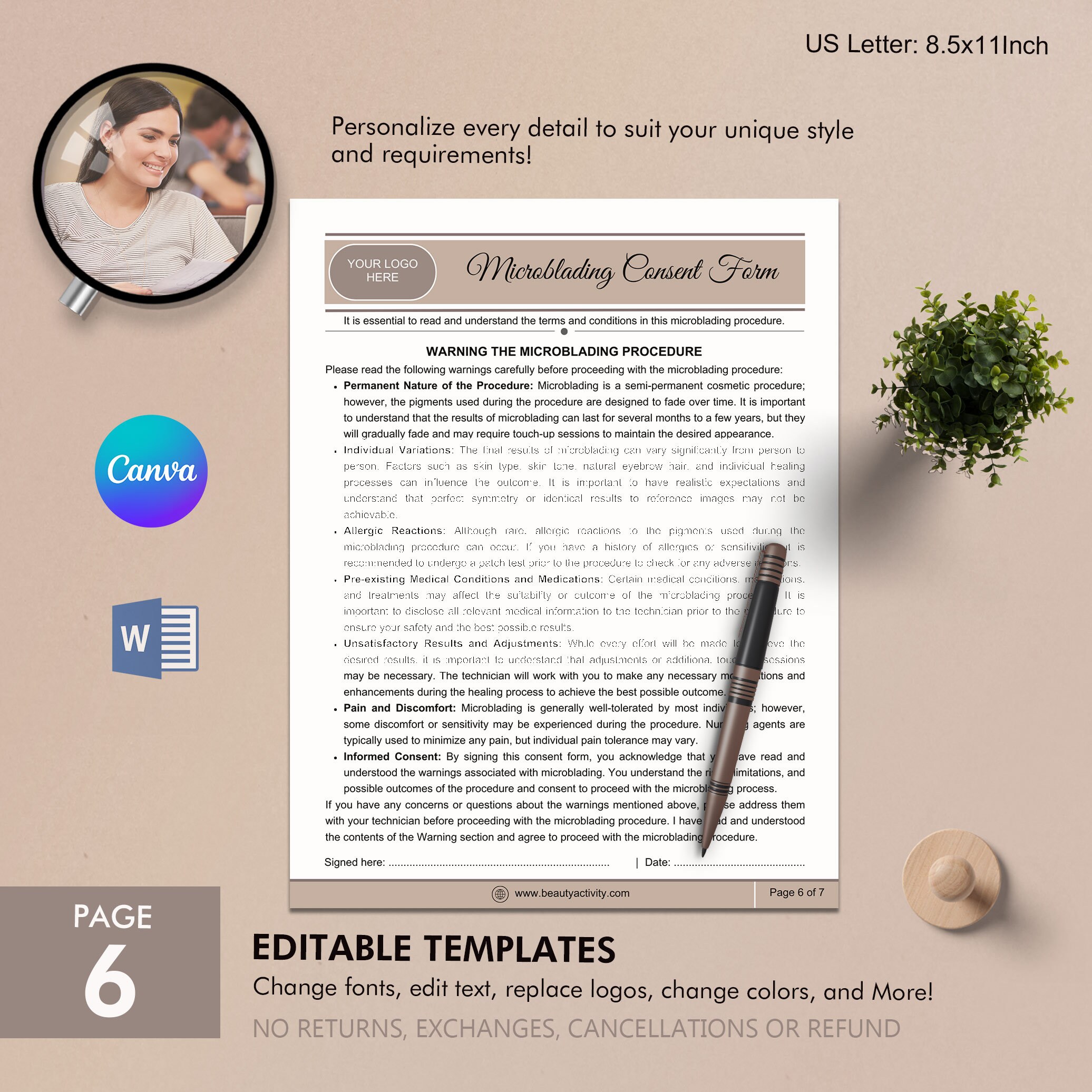 Professional Microblading Consent Form, Eyebrow Tattoo Consent ...