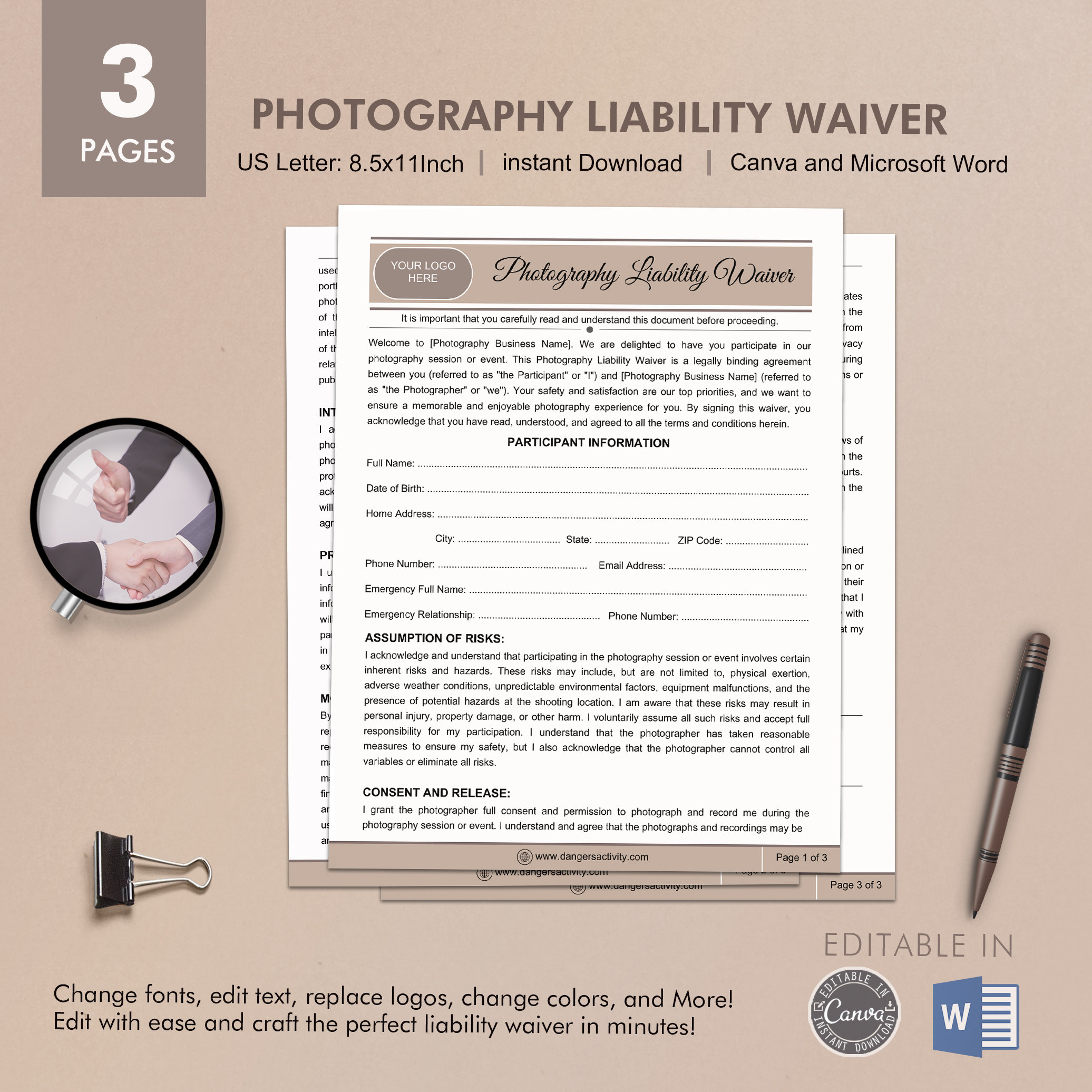 Photography Liability Waiver Template, Liability Release Form, Legal ...
