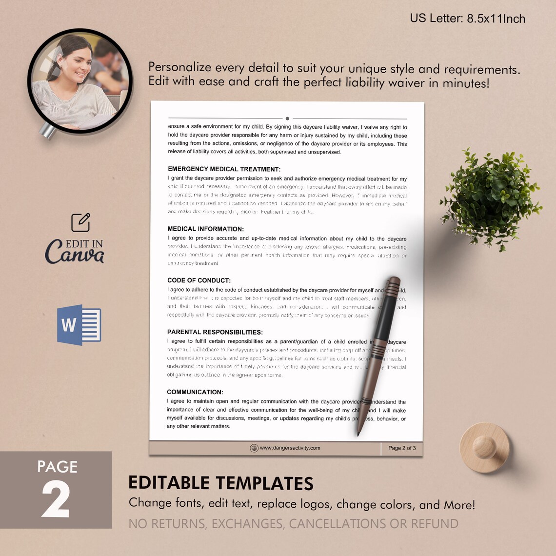 Daycare Liability Release Waiver Form, Childcare Release Form, Editable ...