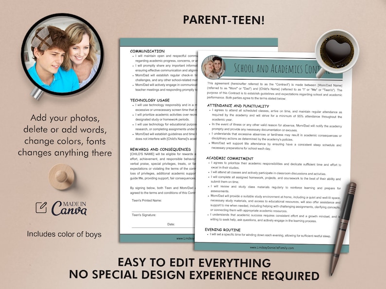 Contract Template for Parenting Teens Behavior, School and Academics ...