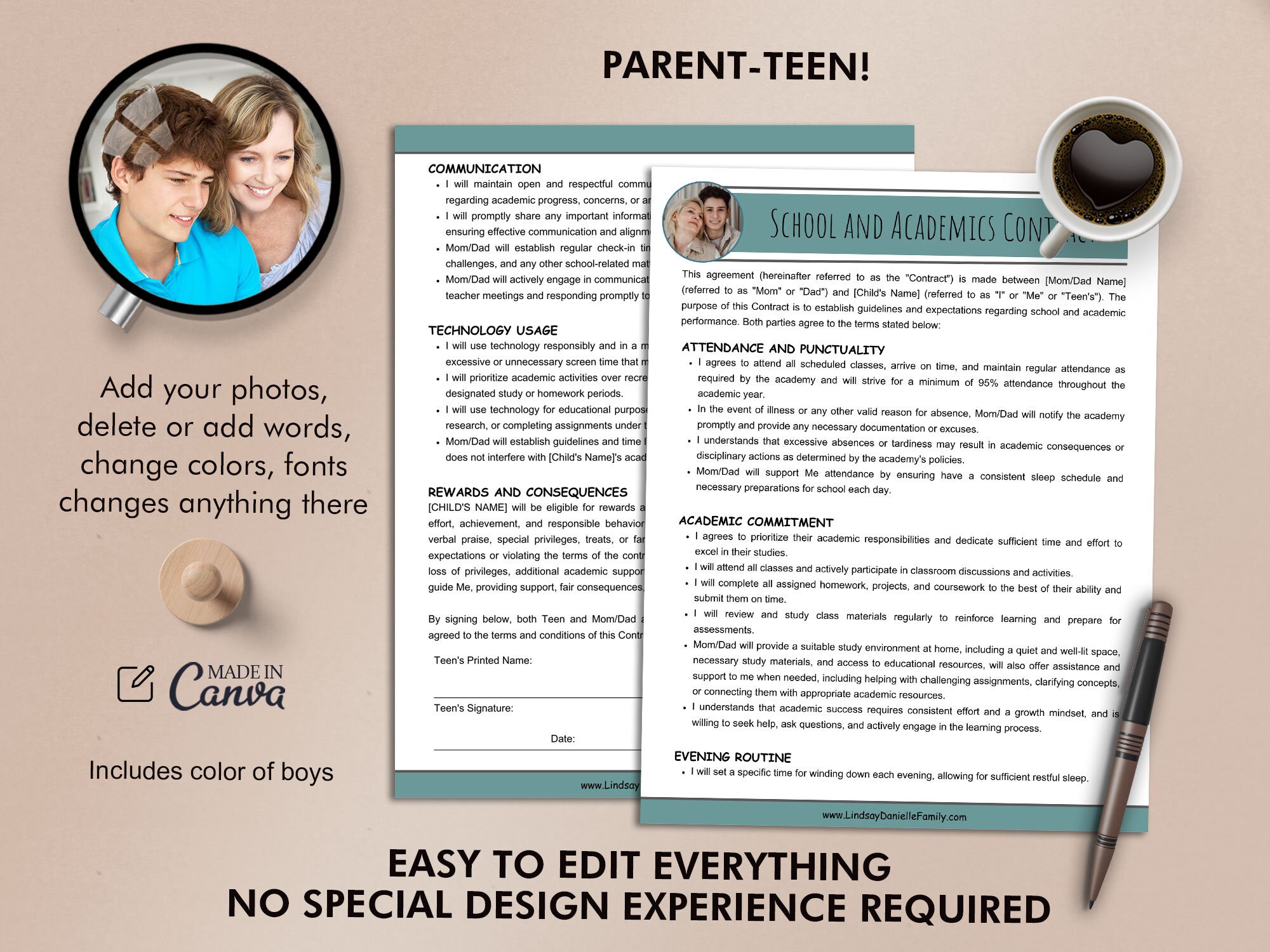 Contract Template for Parenting Teens Behavior, School and Academics ...