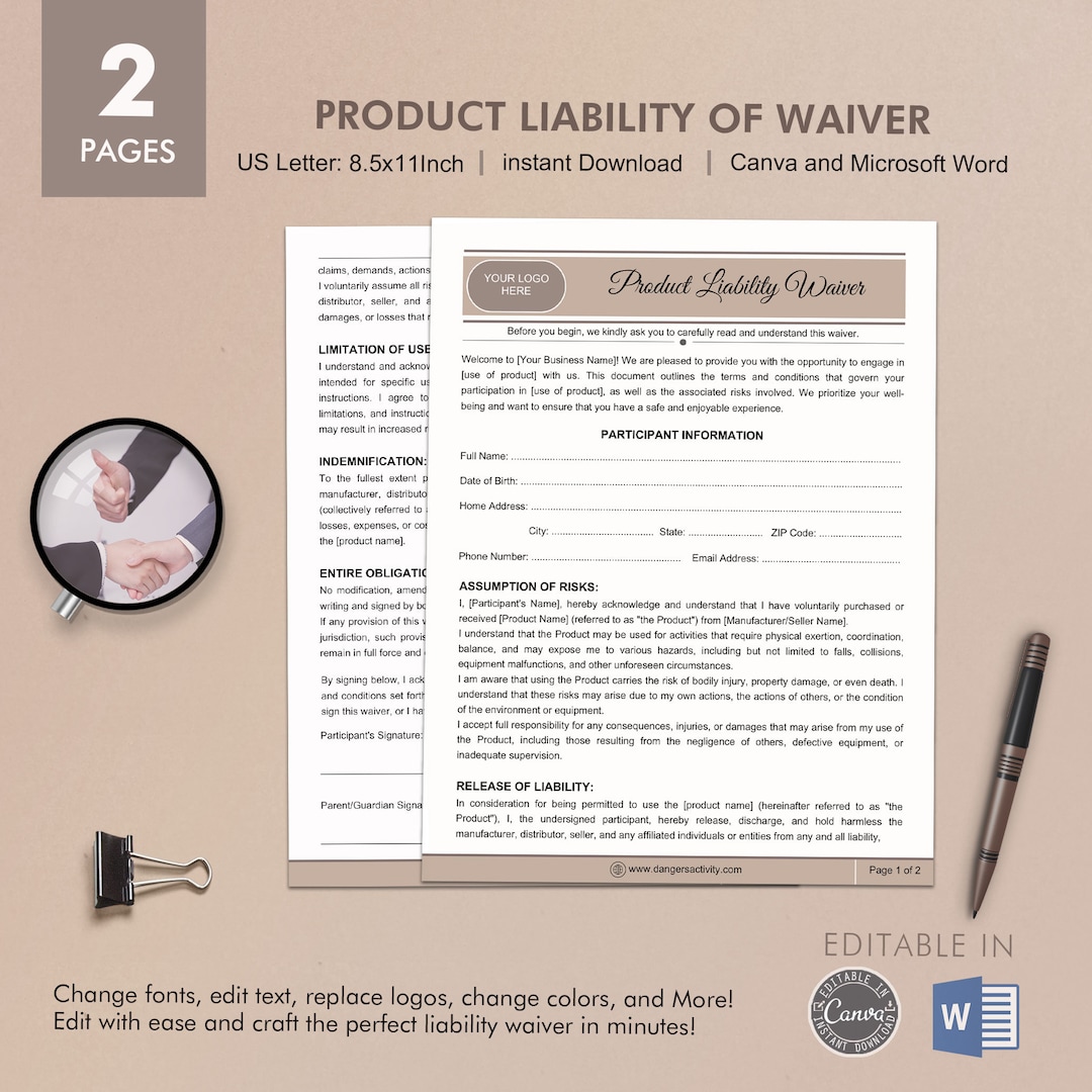Product Liability Waiver, Product Use Agreement, Release of Liability ...