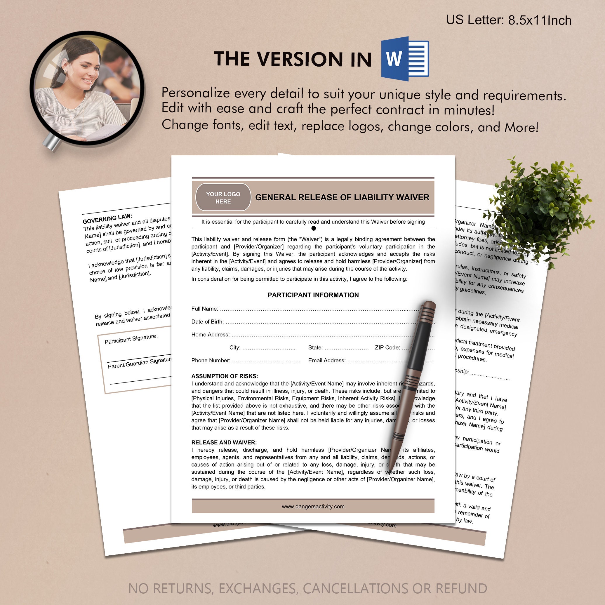 General Liability Waiver Template, Liability Release Form, Legal ...