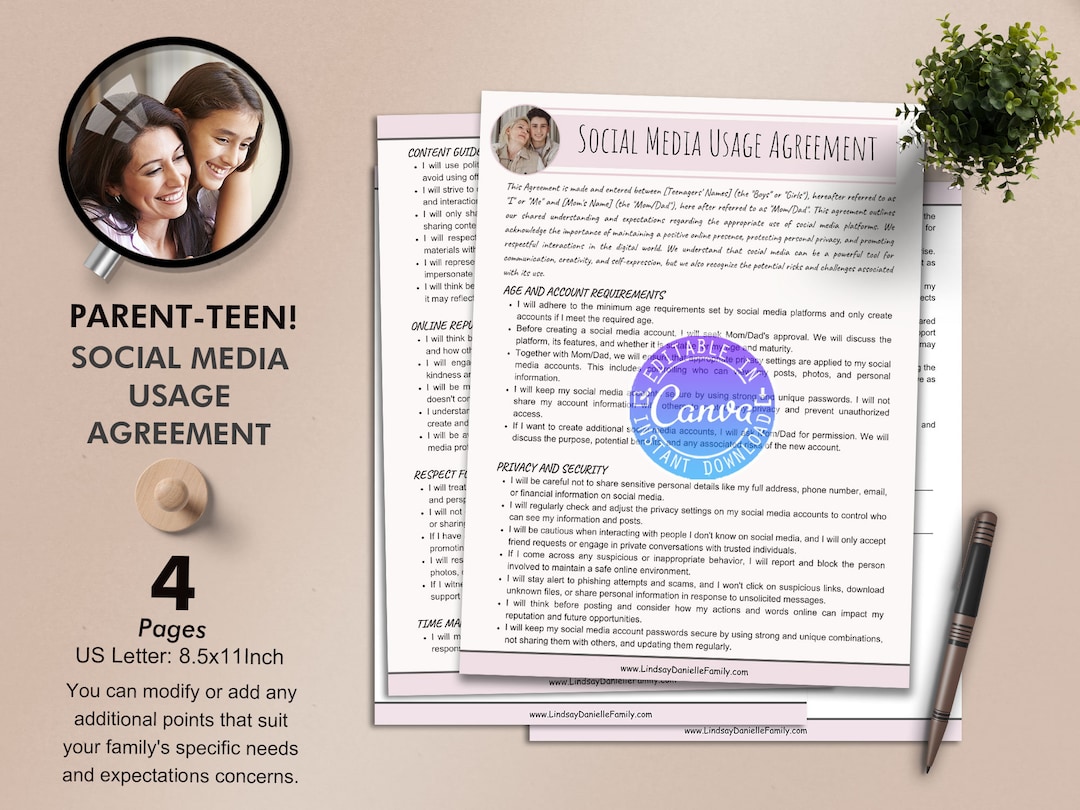 Social Media Usage Agreement, Contract Template for Parents and Teens ...