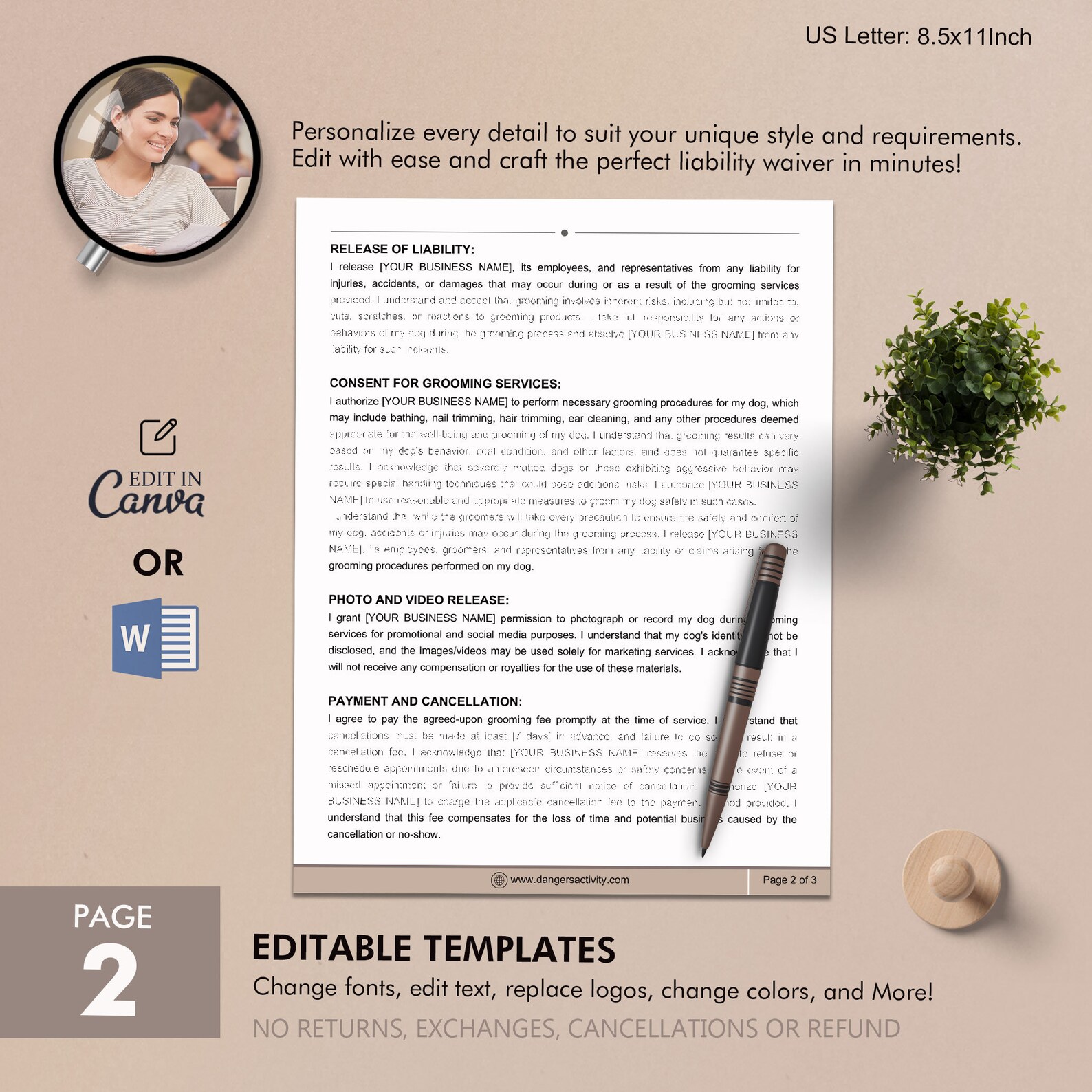 Dog Grooming Liability Waiver, Pet Release Consent Form, Editable ...