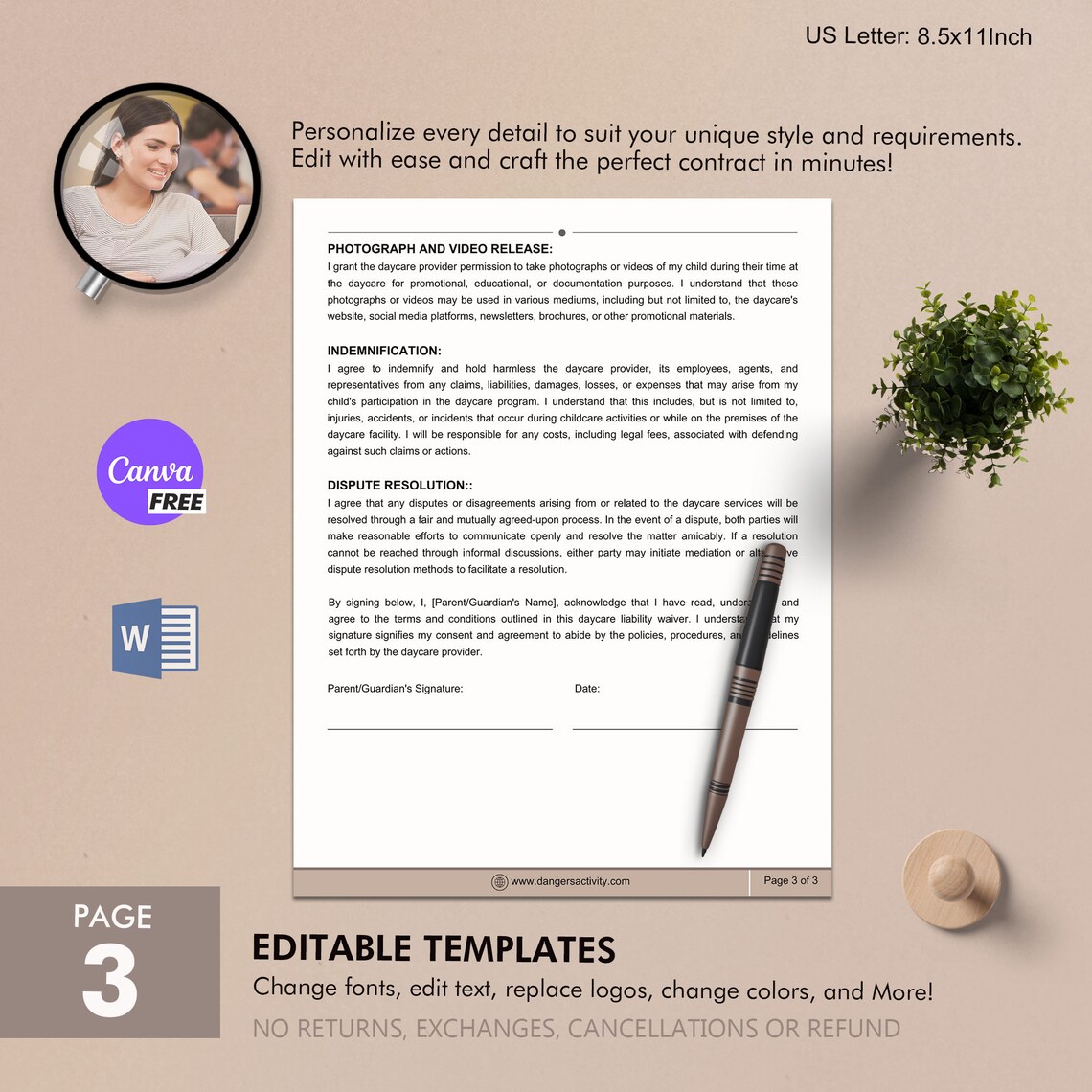 Daycare Liability Release Waiver Form, Childcare Release Form, Editable ...