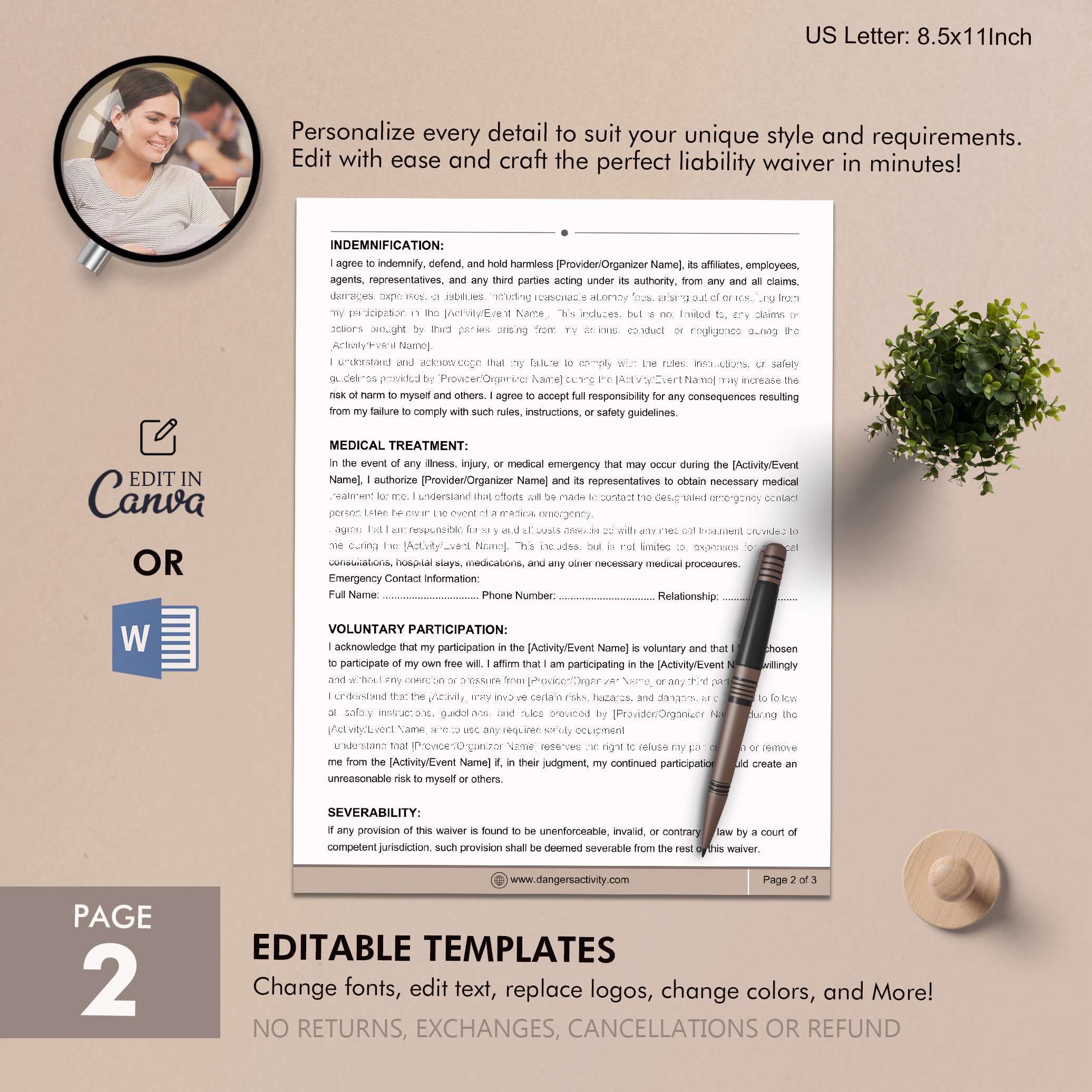 General Liability Waiver Template, Liability Release Form, Legal ...